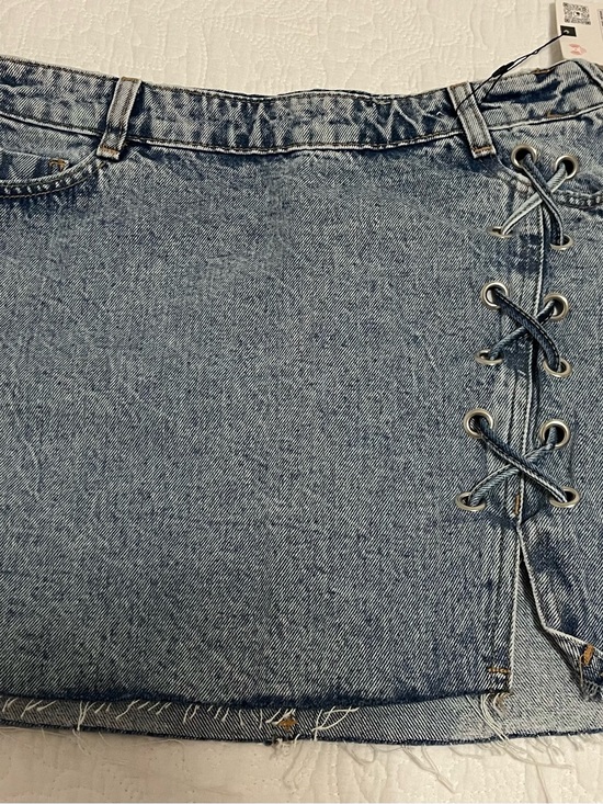 Zara | Skirts | Zara Light Blue Denim Mini Skirt With Side Laceup ...